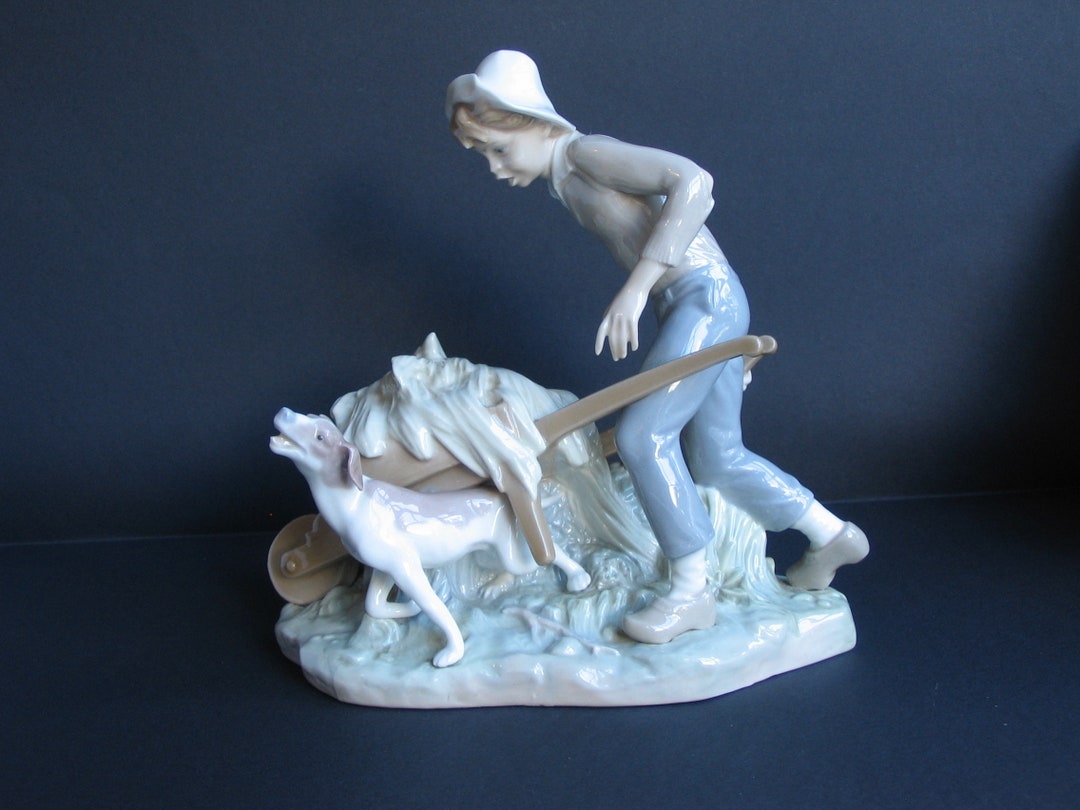 Lladro Boy With Wheelbarrow and Dog - Etsy