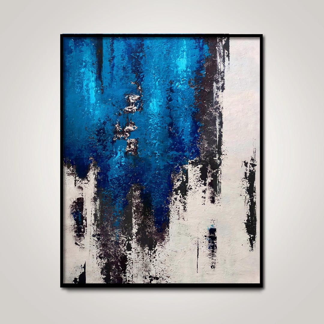 Blue Rain Abstract Canvas Print: Textured Impasto Wall Decor - Etsy
