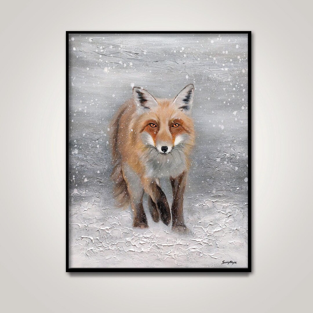 Snow Fox Canvas Print: Ready to Hang, Original Hand Painting - Etsy