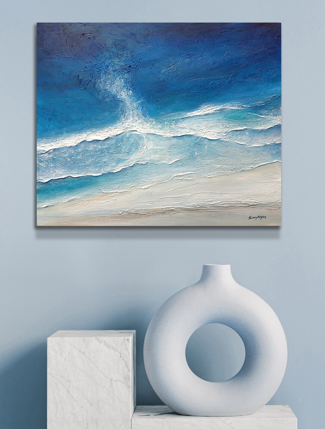 Summer Waves Original Impasto Seascape Painting, Stretched Canvas ...