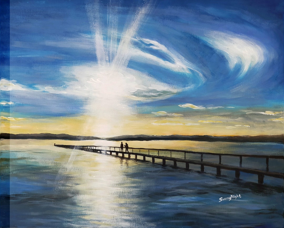 Long Jetty Sunset Print of Original Hand Painting on Canvas, Ready to ...