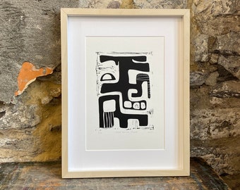 Abstract Linocut - Etsy