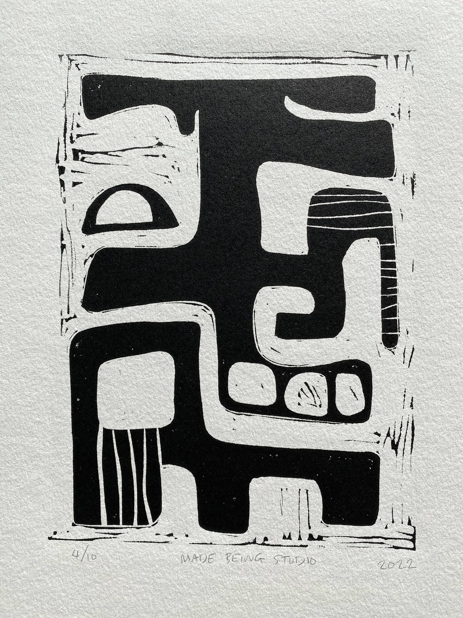 Minimal Abstract Linocut Print - Limited Edition (A4) - Etsy UK