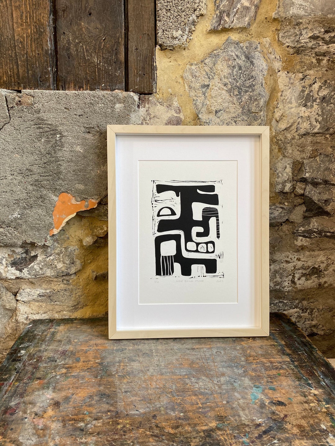 Minimal Abstract Linocut Print - Limited Edition (A4) - Etsy