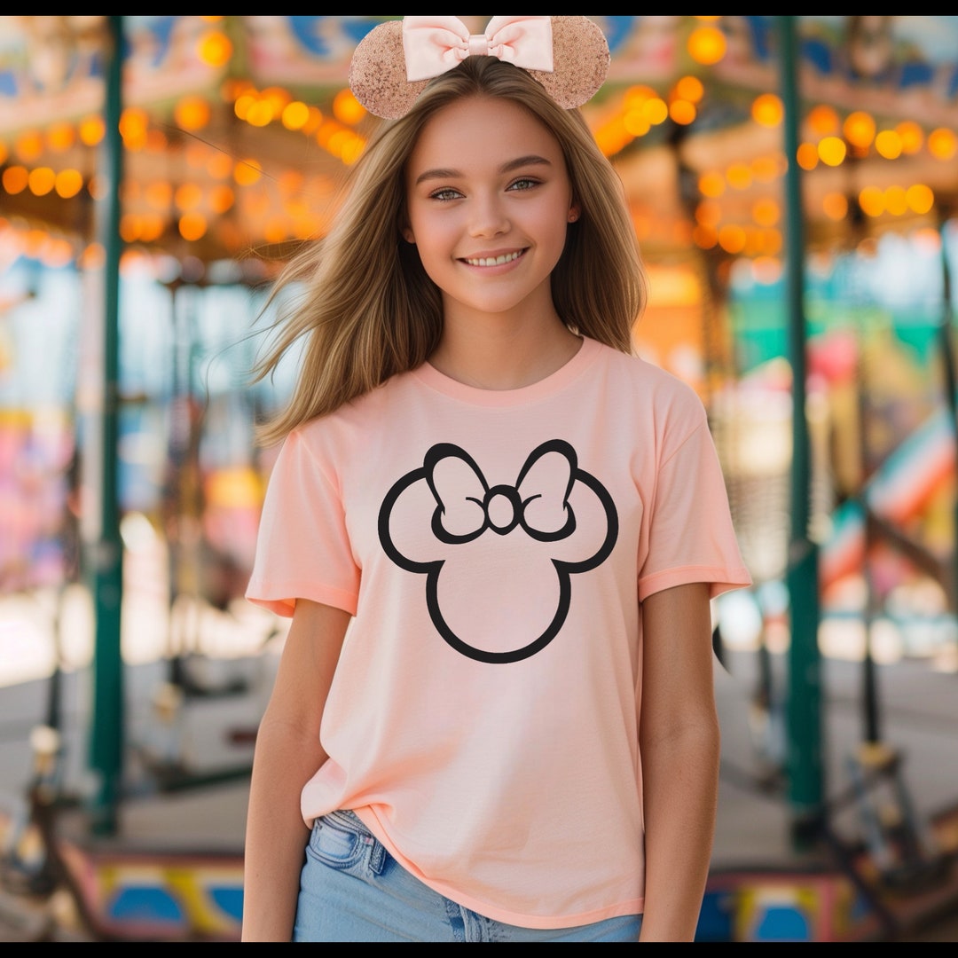 Girls, Teen, Tween, Women's, Mouse Bow Outline, Unisex Fit Jersey Short ...