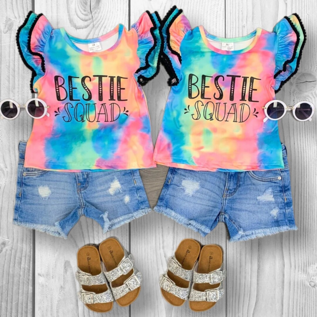 Girls/toddler/baby "bestie Squad" Tie Dye Print Ruffle Short Sleeve Top ...