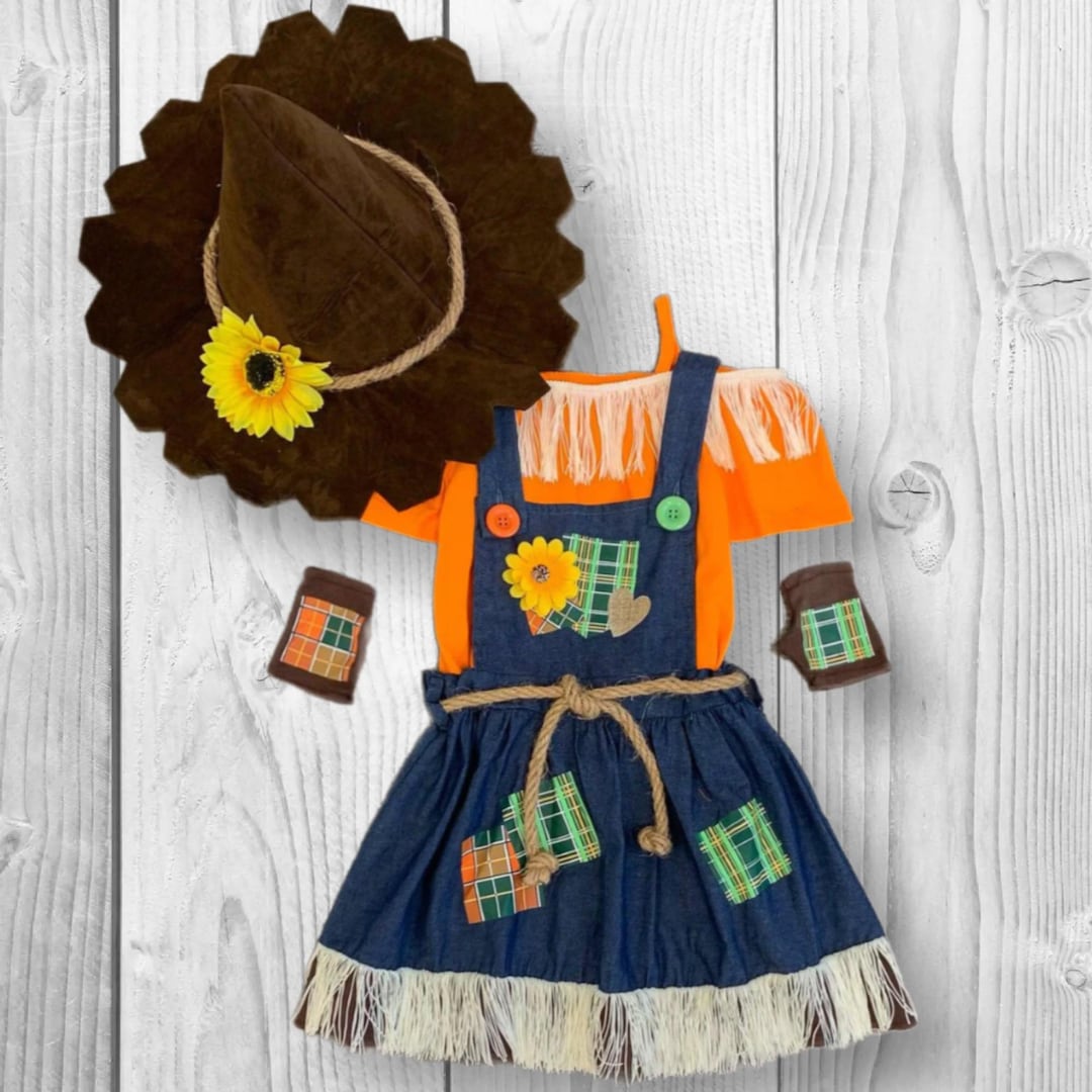 RESTOCKED! Girls/toddler Scarecrow Costume - 5 Piece Set, Includes Top ...