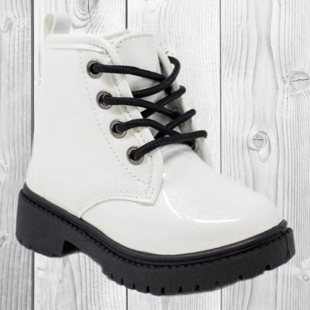 Girls/toddler White Glitter Lace-up Combat Boots - Etsy
