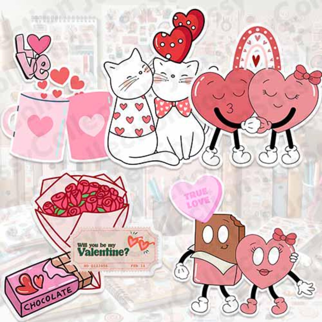 Valentine's Day Digital Sticker Pack 20 Cute Love-themed PNG Stickers ...