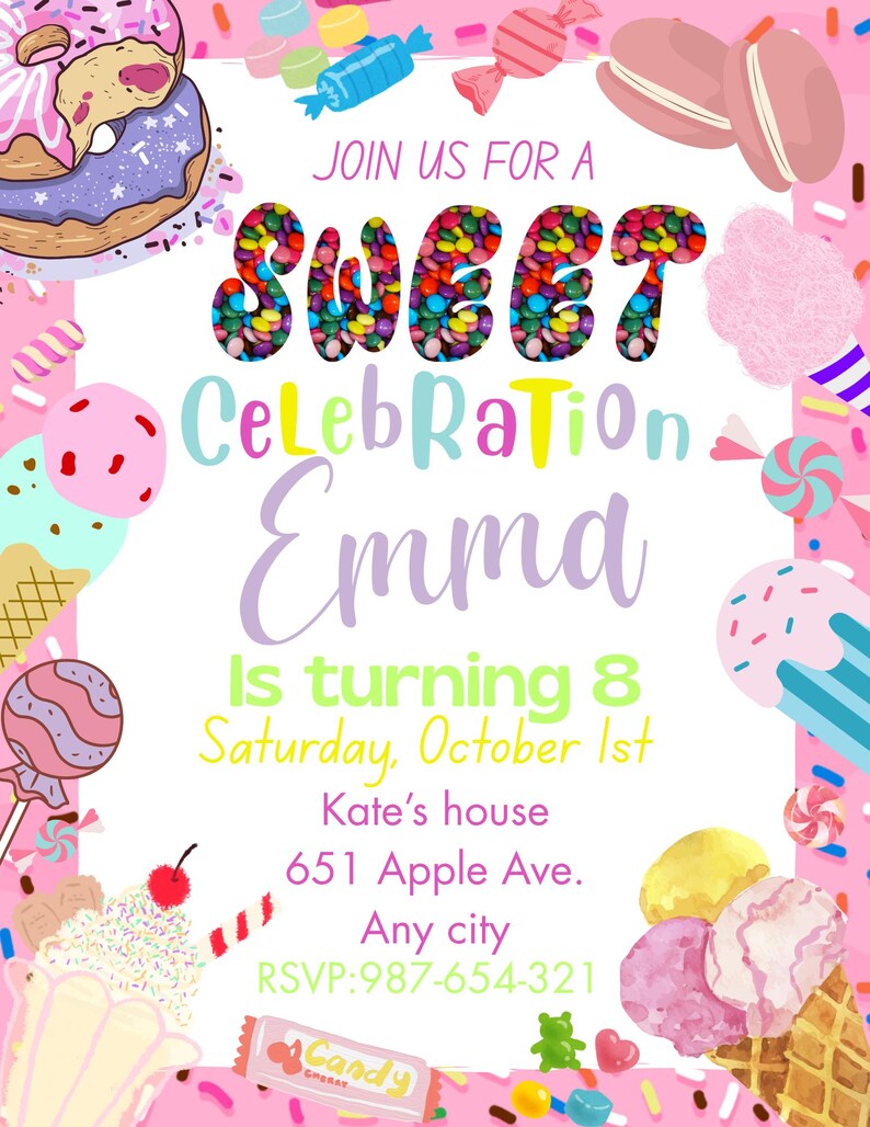 Too Sweet Candy Party Invitations – Customizable & Fun for Any Sweet ...