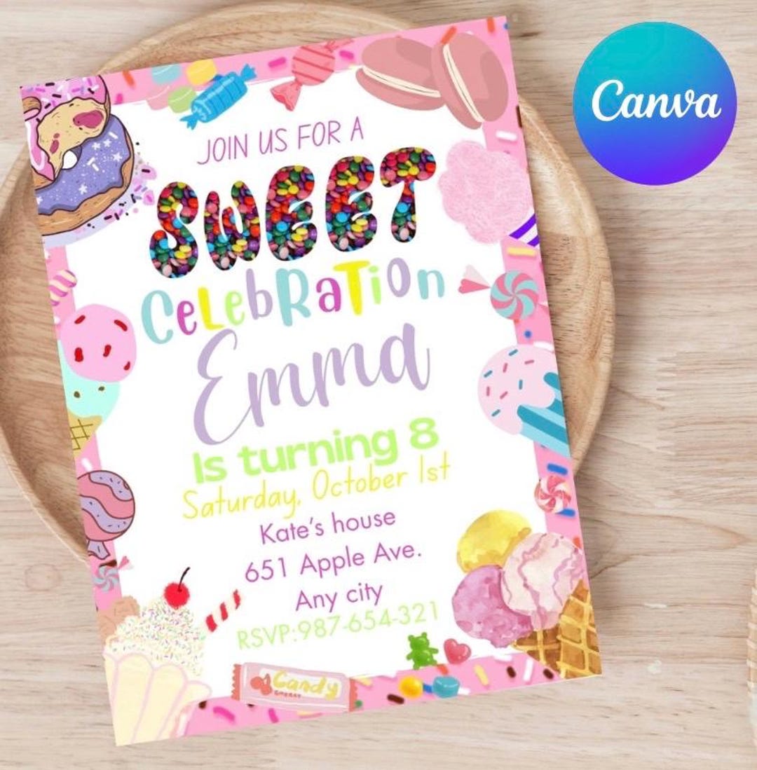 Too Sweet Candy Party Invitations – Customizable & Fun for Any Sweet ...