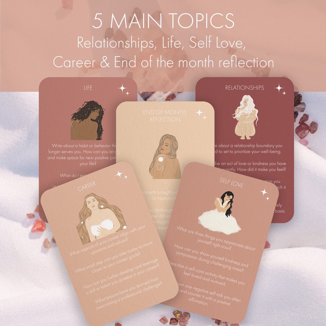 Journal Prompts 20 Reflection Printable Cards Therapy Worksheets Self ...