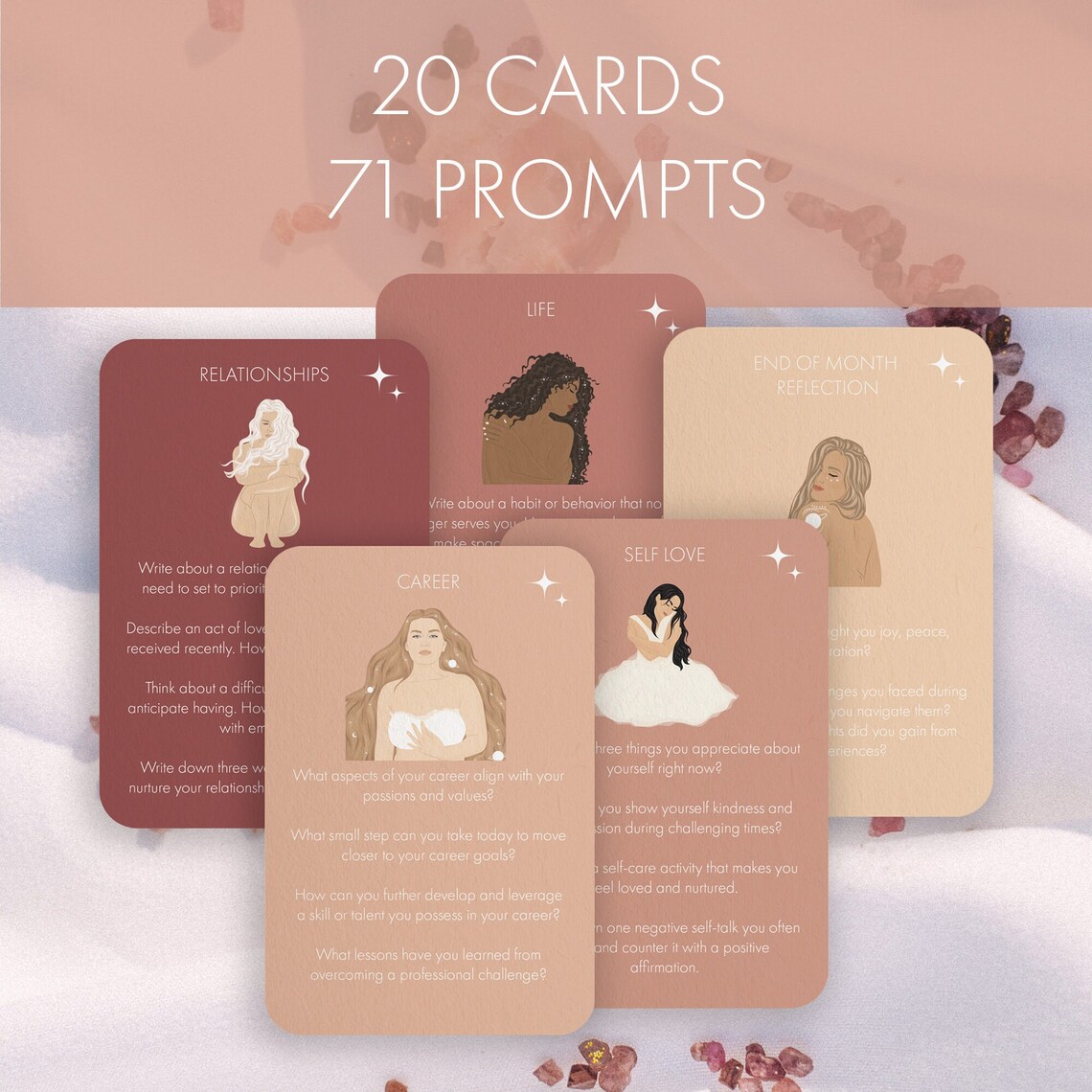 Journal Prompts 20 Reflection Printable Cards Therapy Worksheets Self ...