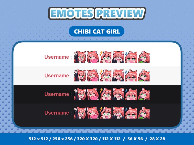 6x Kawaii Chibi Cat Girl Emote Twitch Discord Youtube Streamer Sticker ...