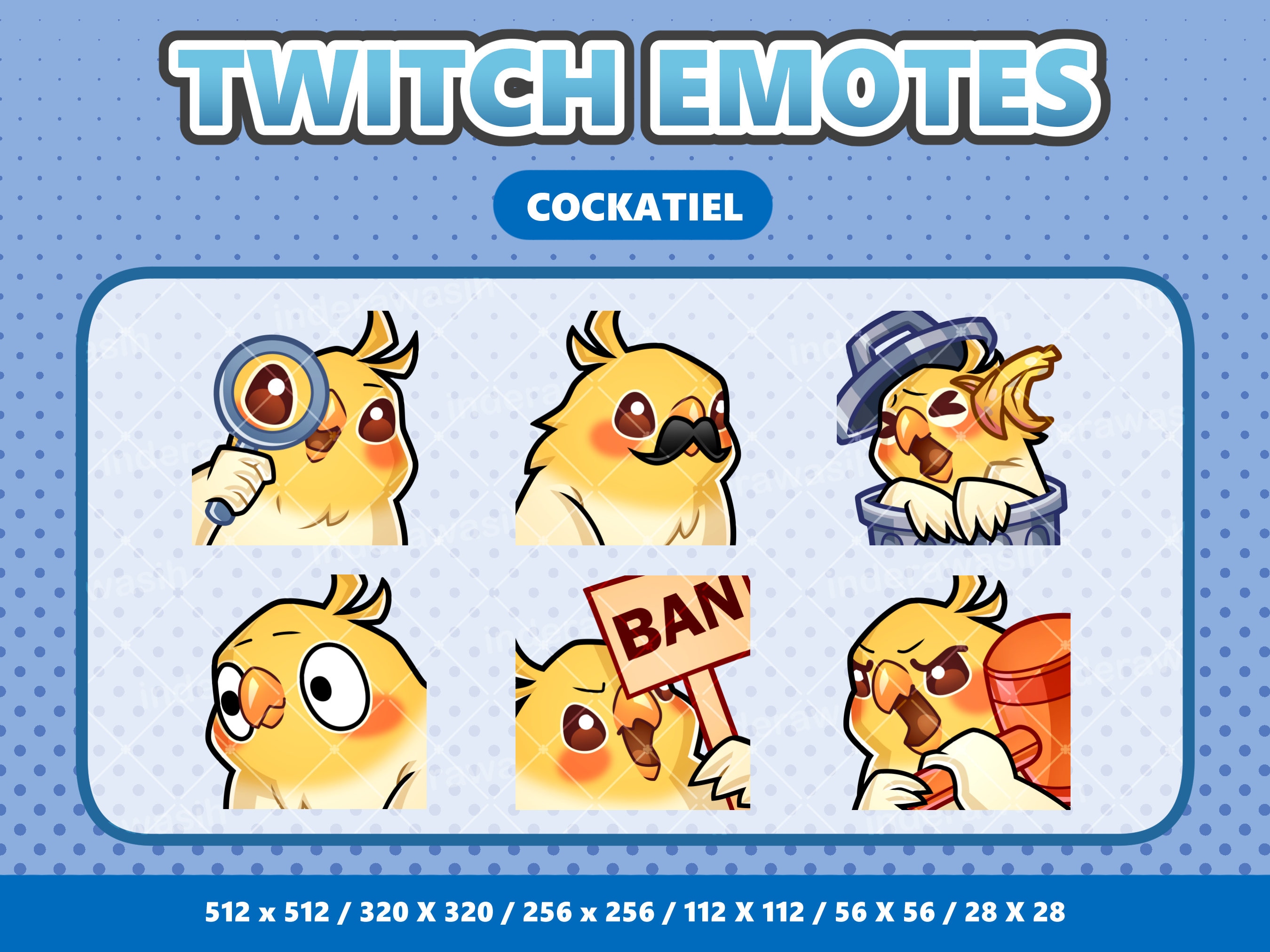Cockatiel Bird Kawaii Emotes Pack 8 Twitch Discord Youtube Streamer ...