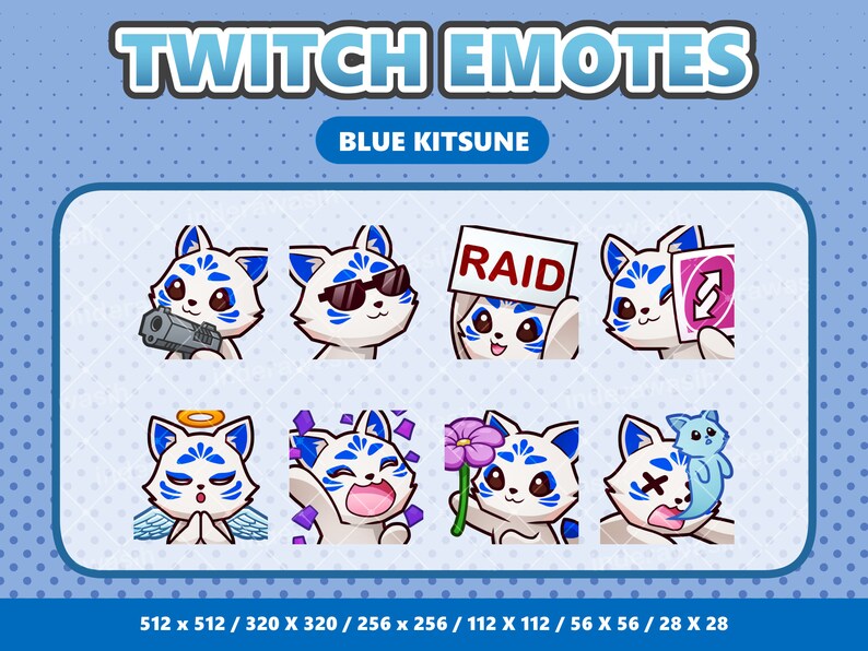 Mega 48 Emote Bundle Blue Kitsune Kawaii - Twitch | Discord | Youtube ...