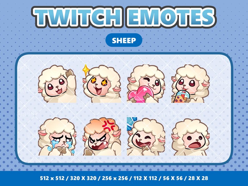 48 Kawaii Sheep Emotes – Twitch, Discord, Youtube Streamer Graphics ...
