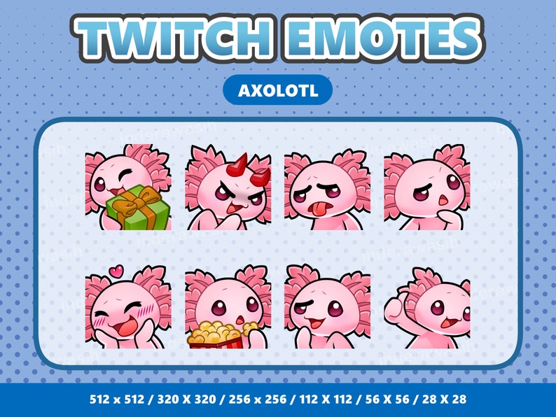 Mega 48 Emote Bundle Little Axolotl Kawaii Twitch Discord Youtube ...