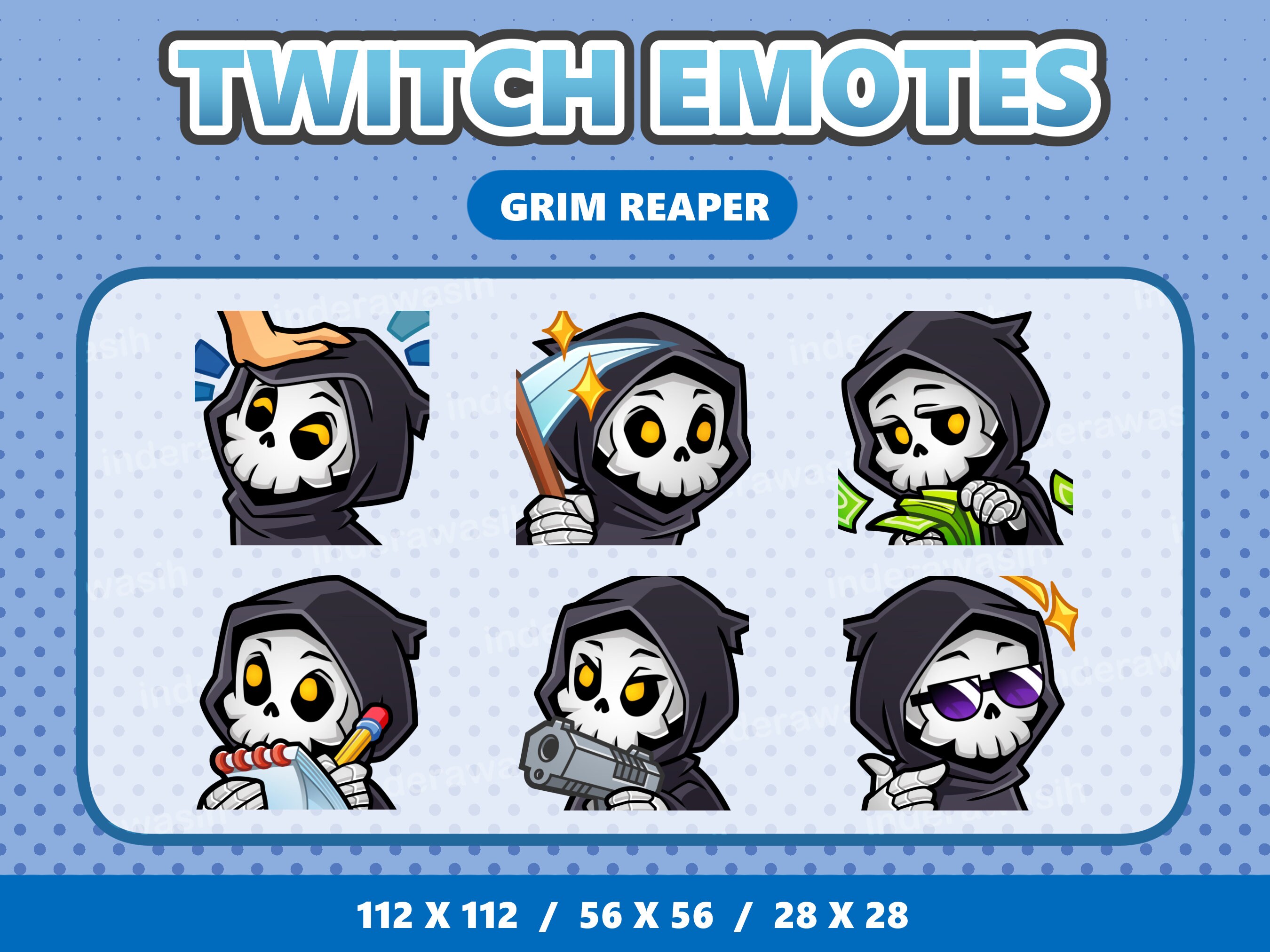 Grim Reaper Kawaii Emotes Pack 3 Twitch Discord Youtube - Etsy UK