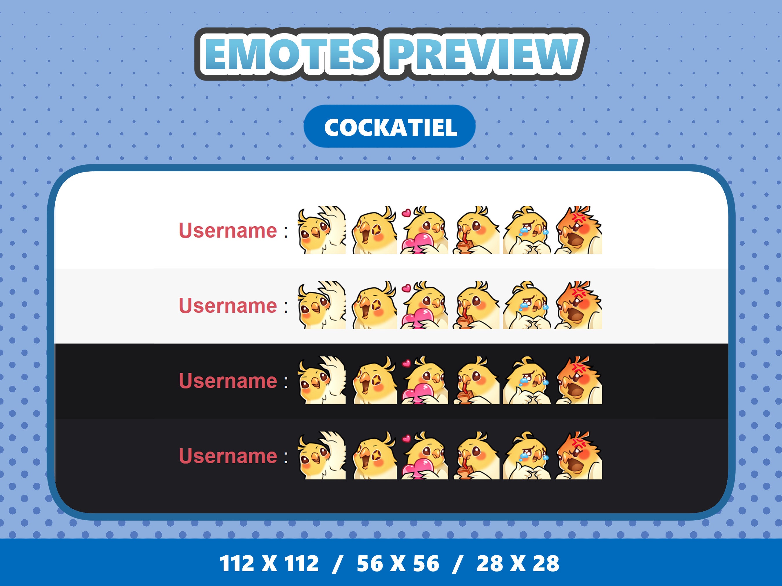 Cockatiel Bird Kawaii Emotes Pack 1 Twitch Discord - Etsy