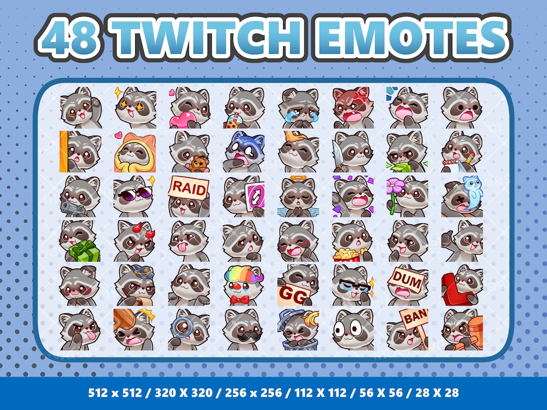 Mega 48 Emote Bundle Little Raccoon Kawaii - Twitch | Discord | Youtube ...
