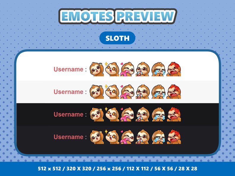 Little Sloth Kawaii Emotes Pack 1 Twitch Discord Youtube Streamer Cute ...