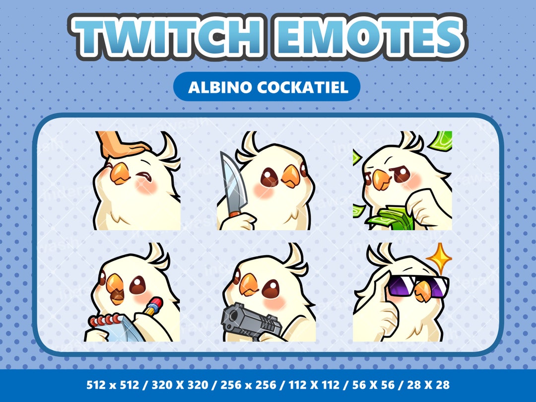 Albino Cockatiel Bird Kawaii Emotes Pack 3 - Twitch | Discord | Youtube ...