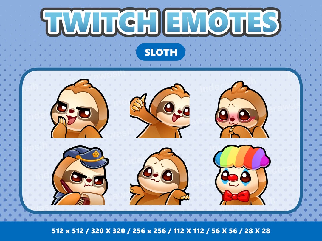 Little Sloth Kawaii Emotes Pack 6 Twitch Discord Youtube Streamer Cute ...