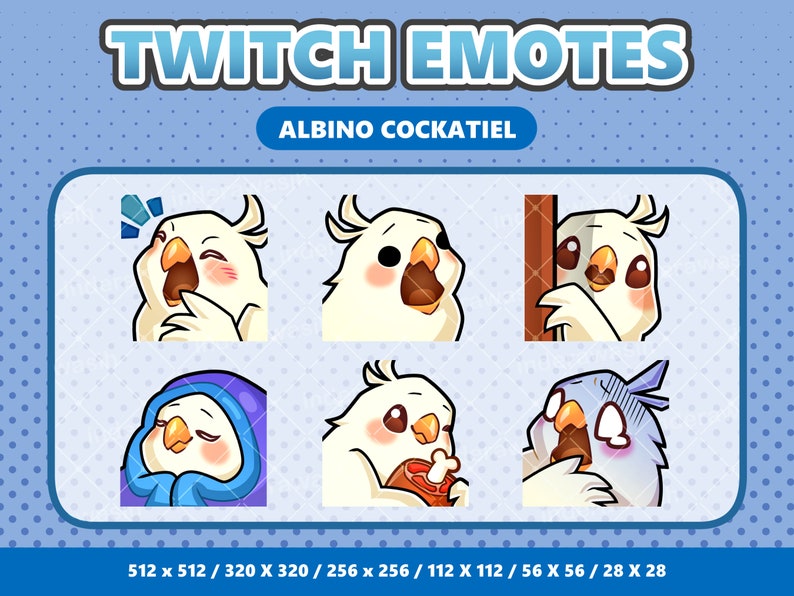 Albino Cockatiel Bird Kawaii Emotes Pack 2 - Twitch | Discord | Youtube ...