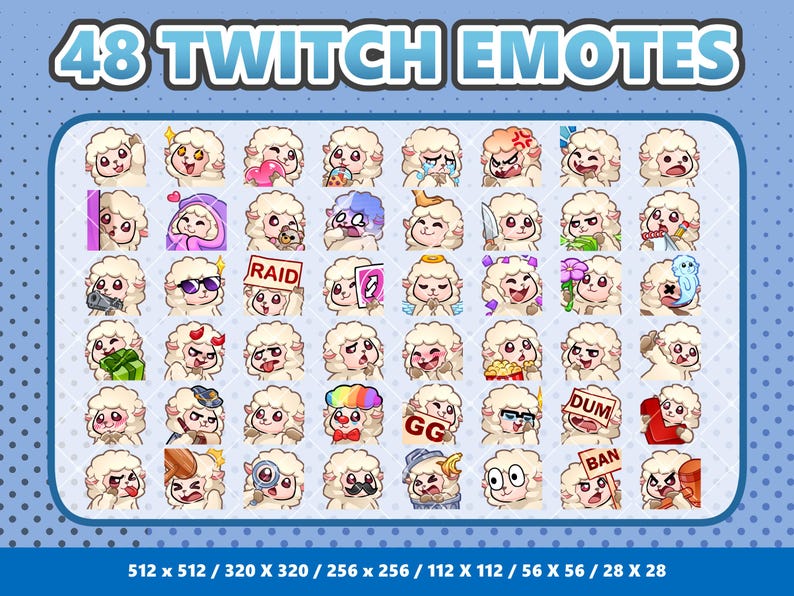 48 Kawaii Sheep Emotes – Twitch, Discord, Youtube Streamer Graphics ...