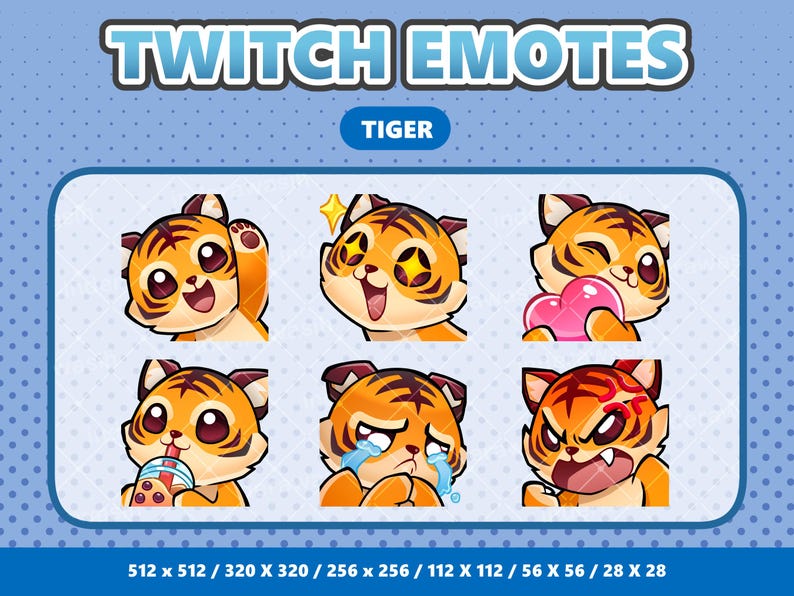 Tiger Kawaii Emotes Pack 1 - Twitch | Discord | Youtube | Streamer ...