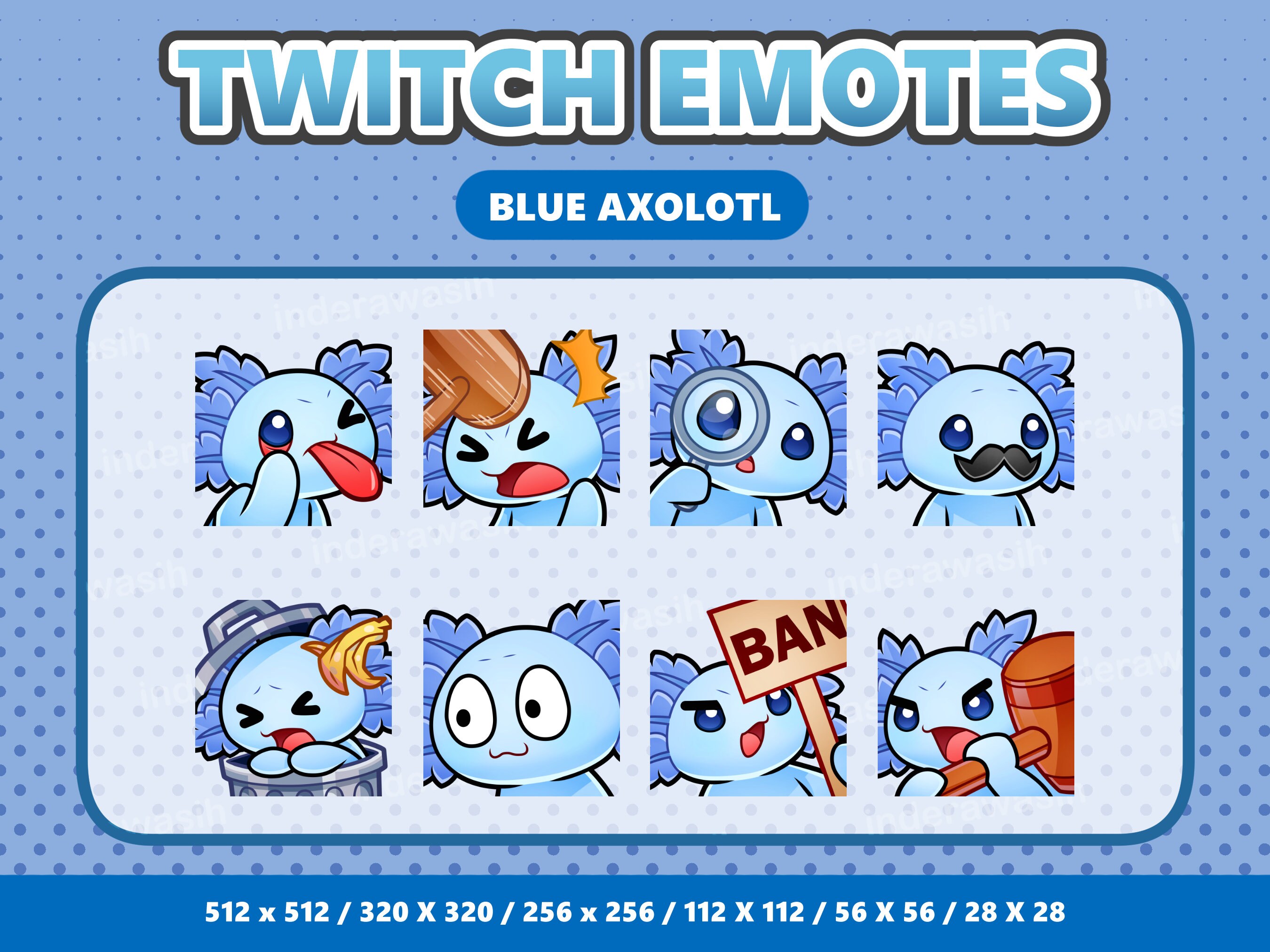 Mega 48 Emote Bundle Little Blue Axolotl Kawaii Twitch Discord Youtube ...