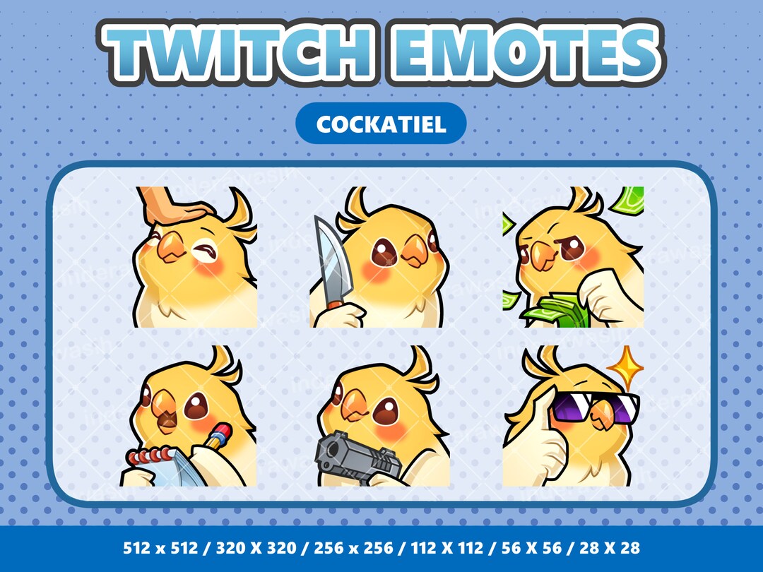 Cockatiel Bird Kawaii Emotes Pack 3 - Twitch | Discord | Youtube ...