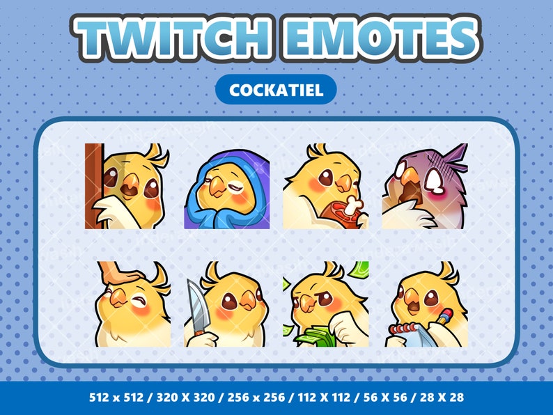 Mega 48 Emote Bundle Cockatiel Bird Kawaii - Twitch | Discord | Youtube ...