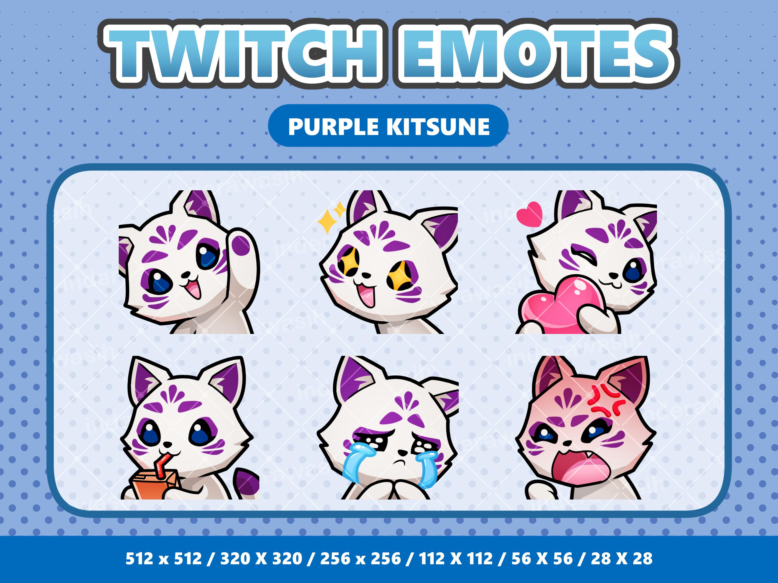 Purple Kitsune Kawaii Emotes Pack 1 - Twitch | Discord | Youtube ...
