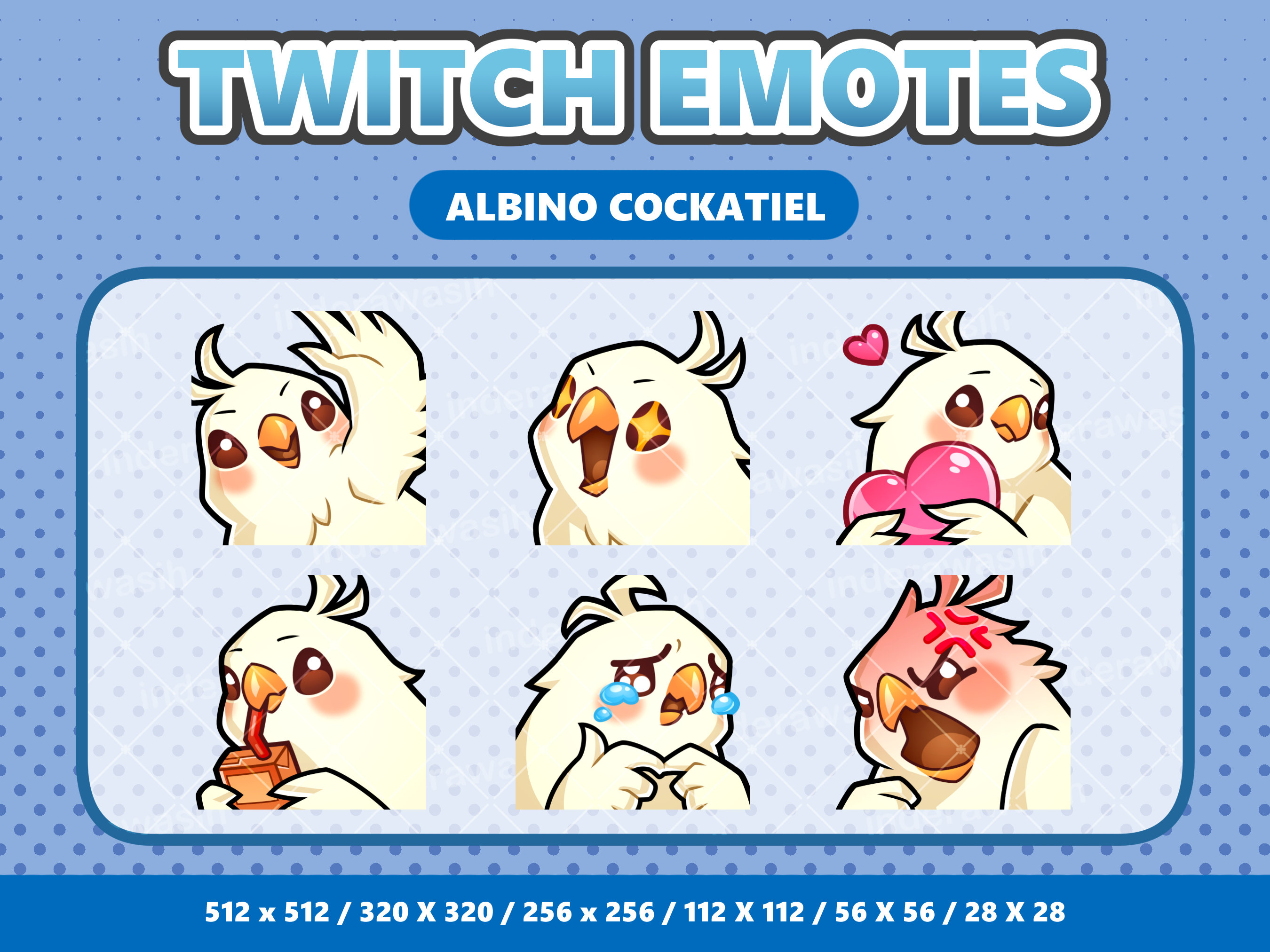 Albino Cockatiel Bird Kawaii Emotes Pack 1 Twitch Discord Youtube ...
