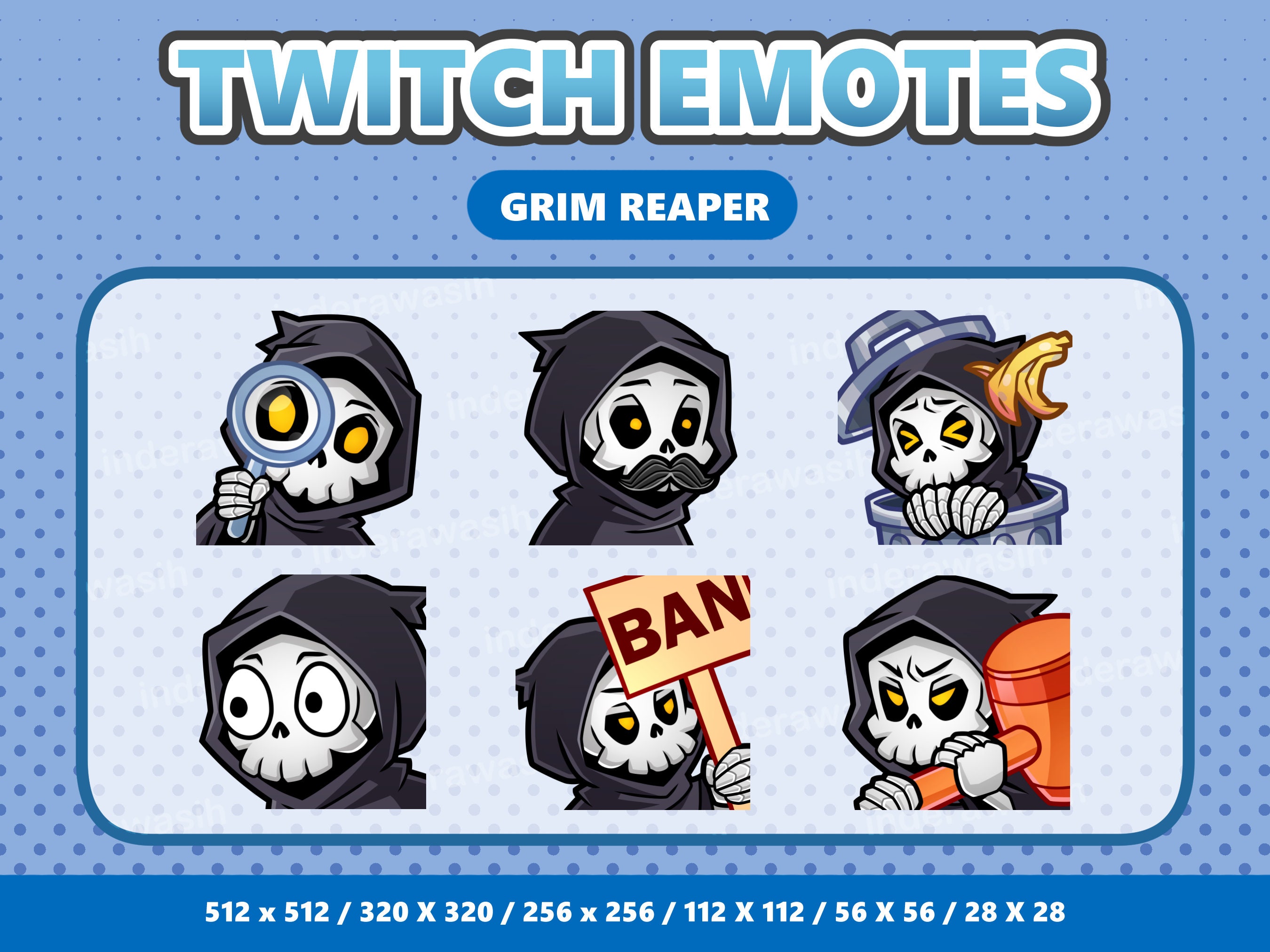 Grim Reaper Kawaii Emotes Pack 8 Twitch Discord Youtube - Etsy