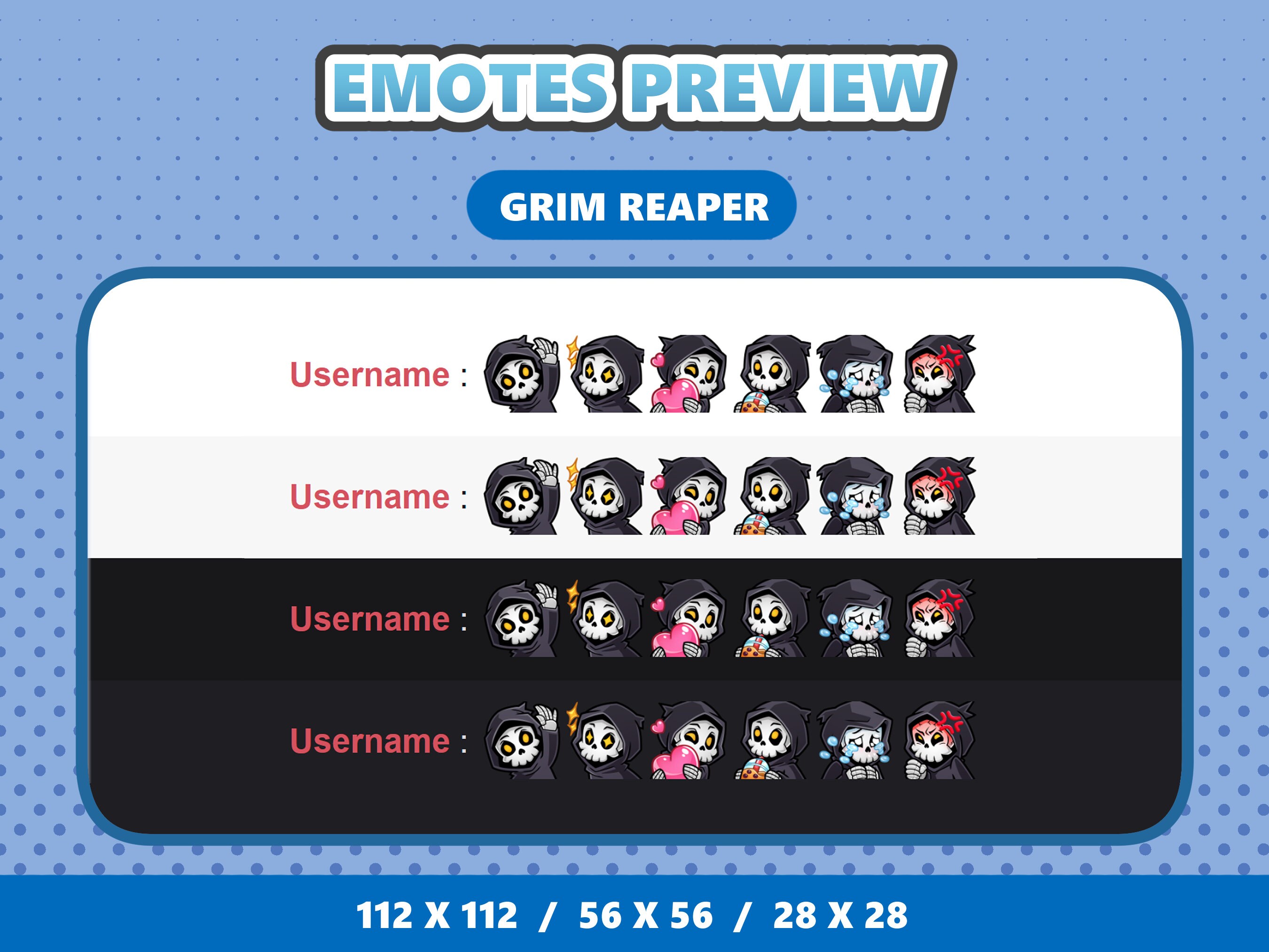 Grim Reaper Kawaii Emotes Pack 1 Twitch Discord Youtube - Etsy