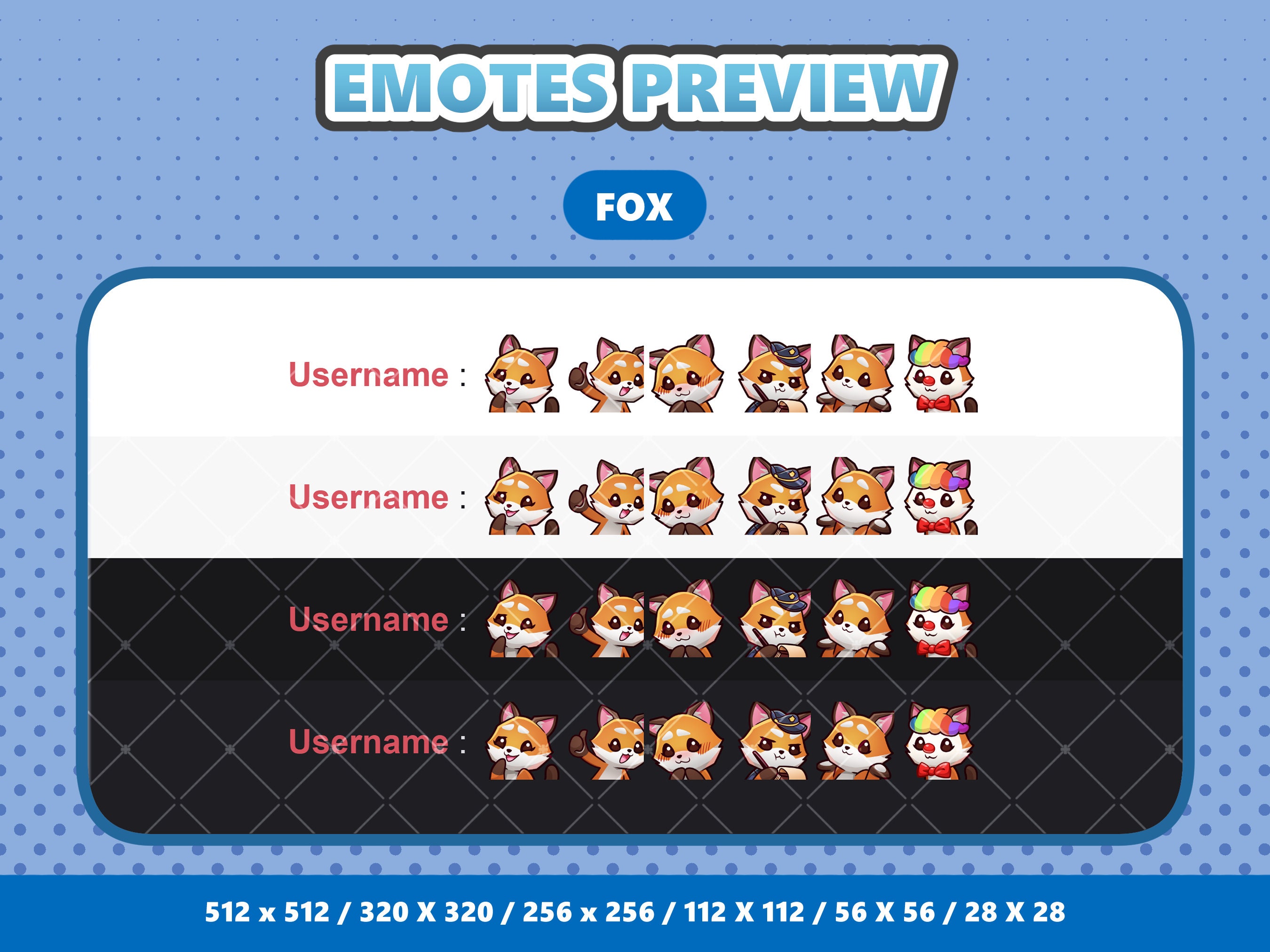 Little Fox Kawaii Emotes Pack 6 Twitch Discord Youtube Streamer Cute ...