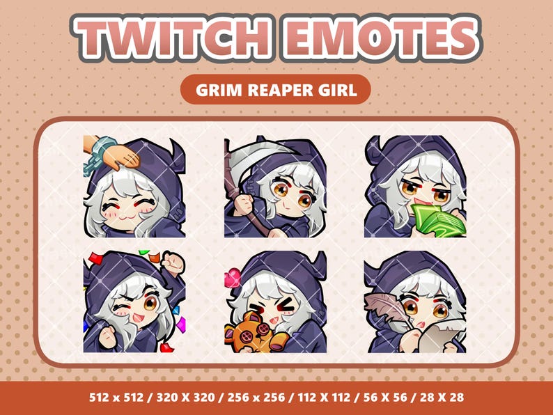 Grim Reaper Girl Kawaii Emotes Pack 3 - Twitch | Discord | Youtube ...