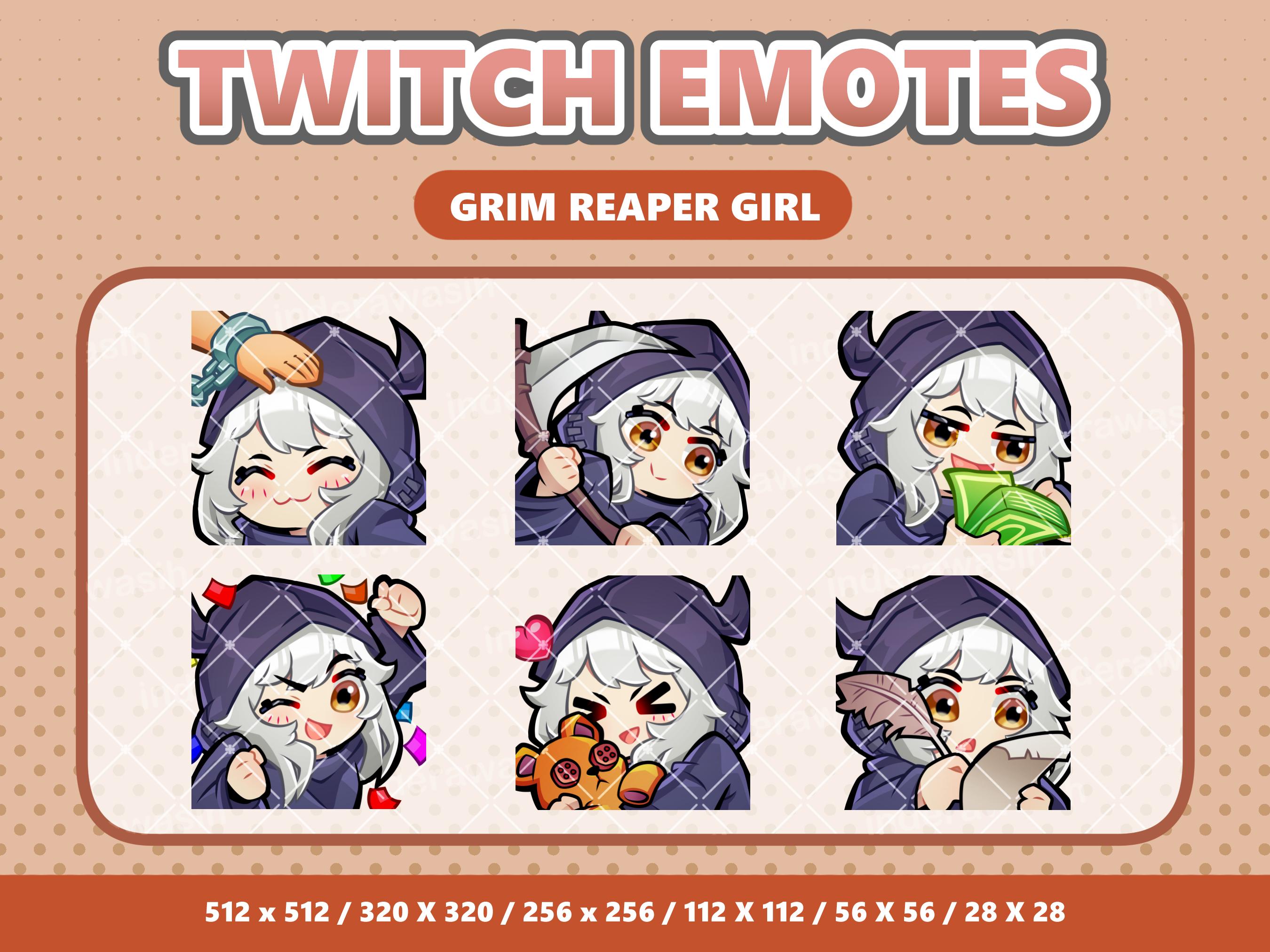 Grim Reaper Girl Kawaii Emotes Pack 3 - Twitch | Discord | Youtube ...