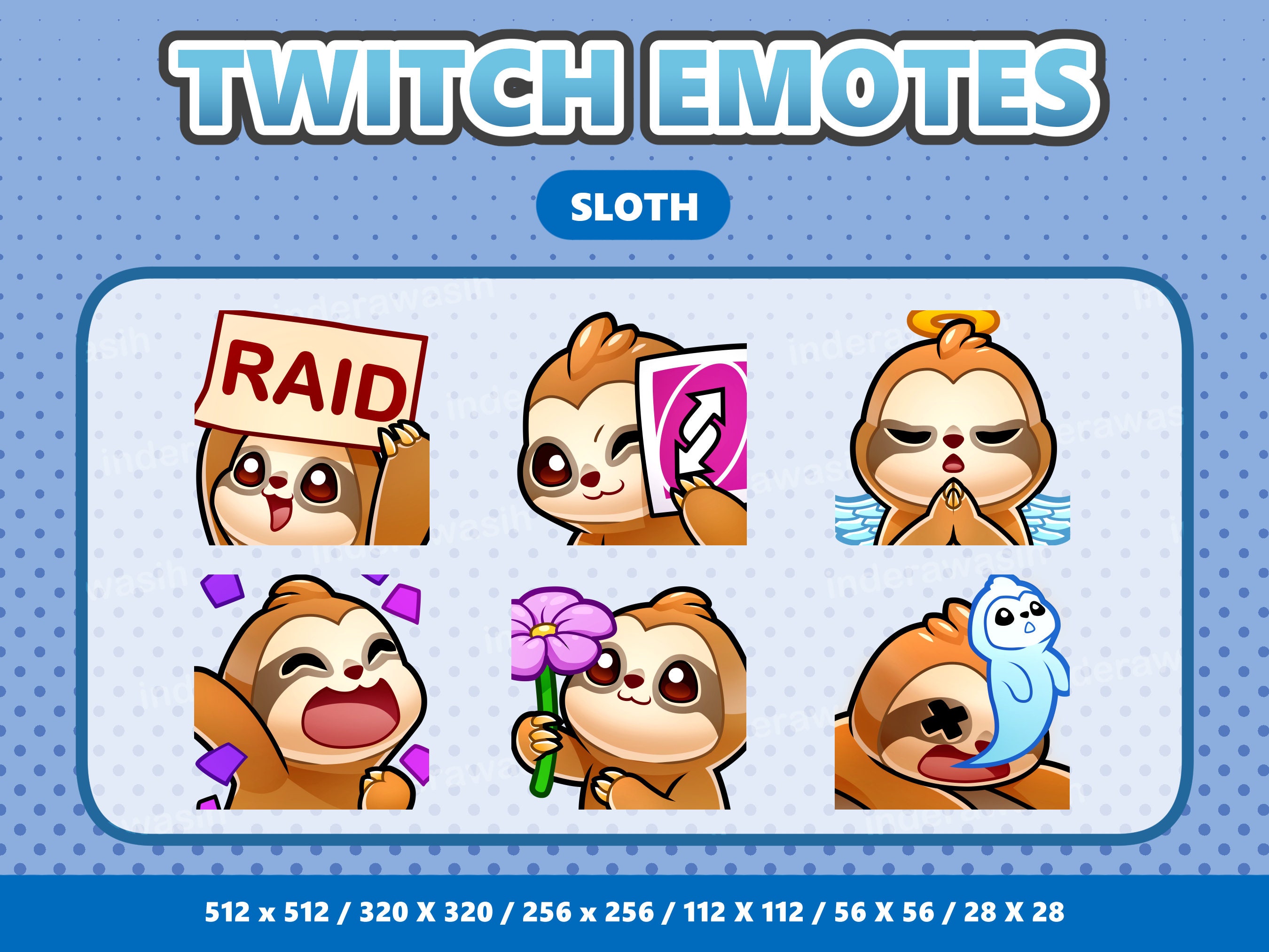 Little Sloth Kawaii Emotes Pack 4 Twitch Discord Youtube Streamer Cute ...