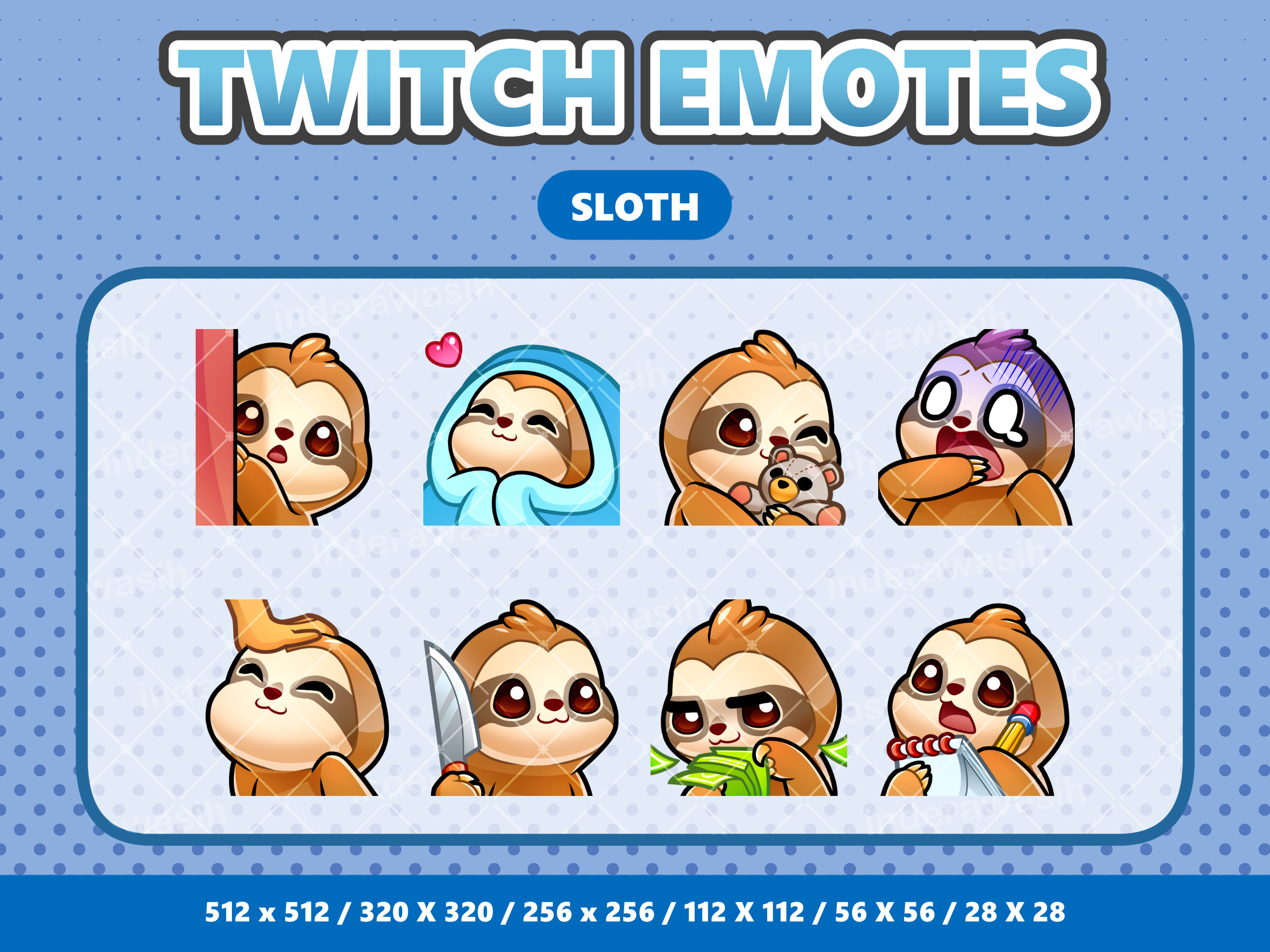 Mega 48 Emote Bundle Little Sloth Kawaii Twitch Discord Youtube ...