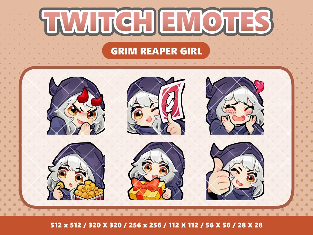 Grim Reaper Girl Kawaii Emotes Pack 5 - Twitch | Discord | Youtube ...