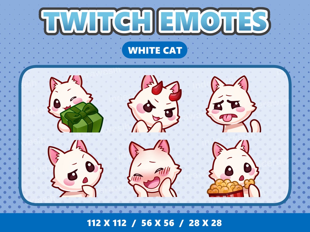 White Cat Kawaii Emotes Pack 5 Twitch Discord Youtube - Etsy
