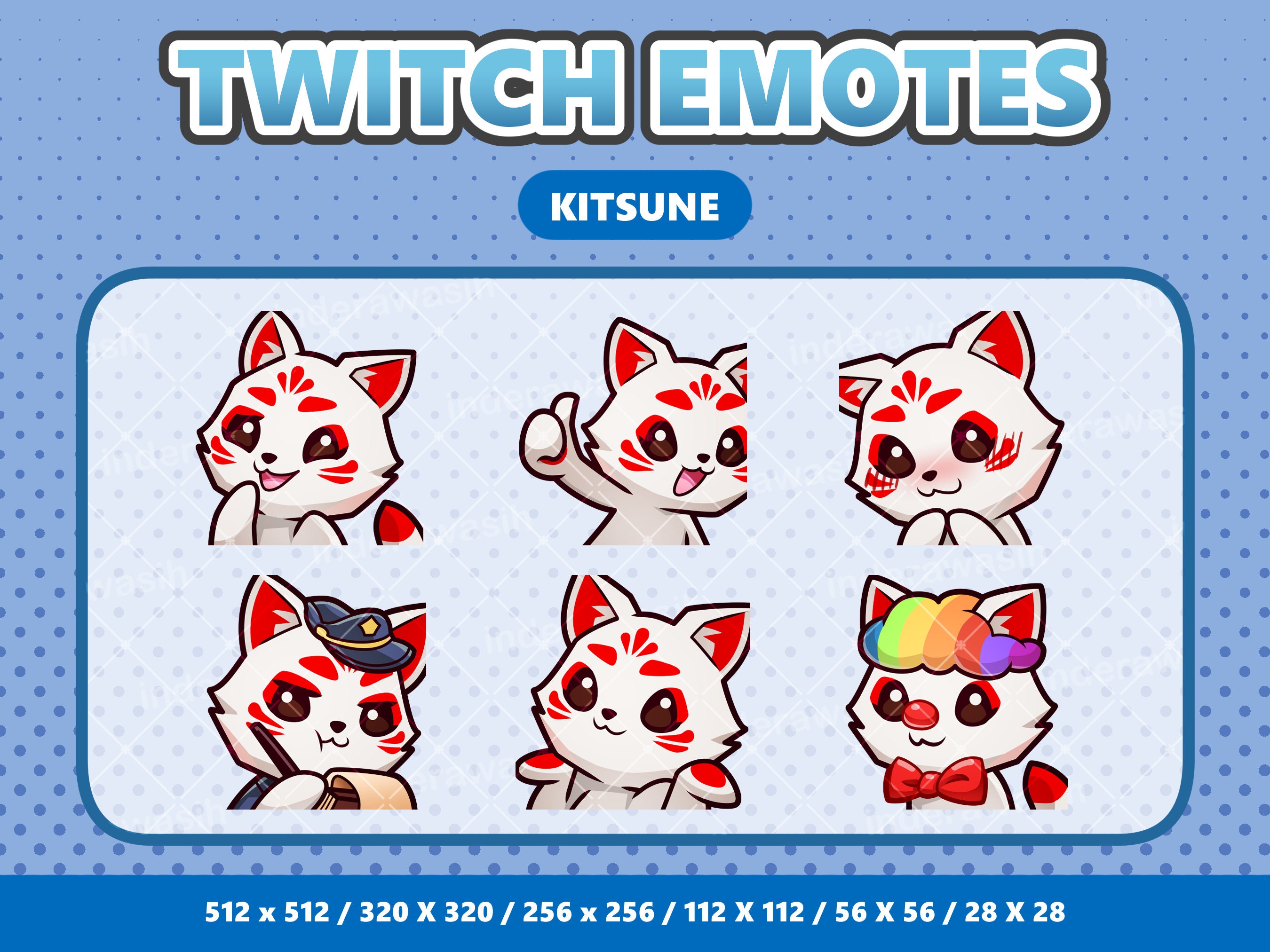 Kitsune Kawaii Emotes Pack 6 Twitch Discord Youtube Streamer Cute ...