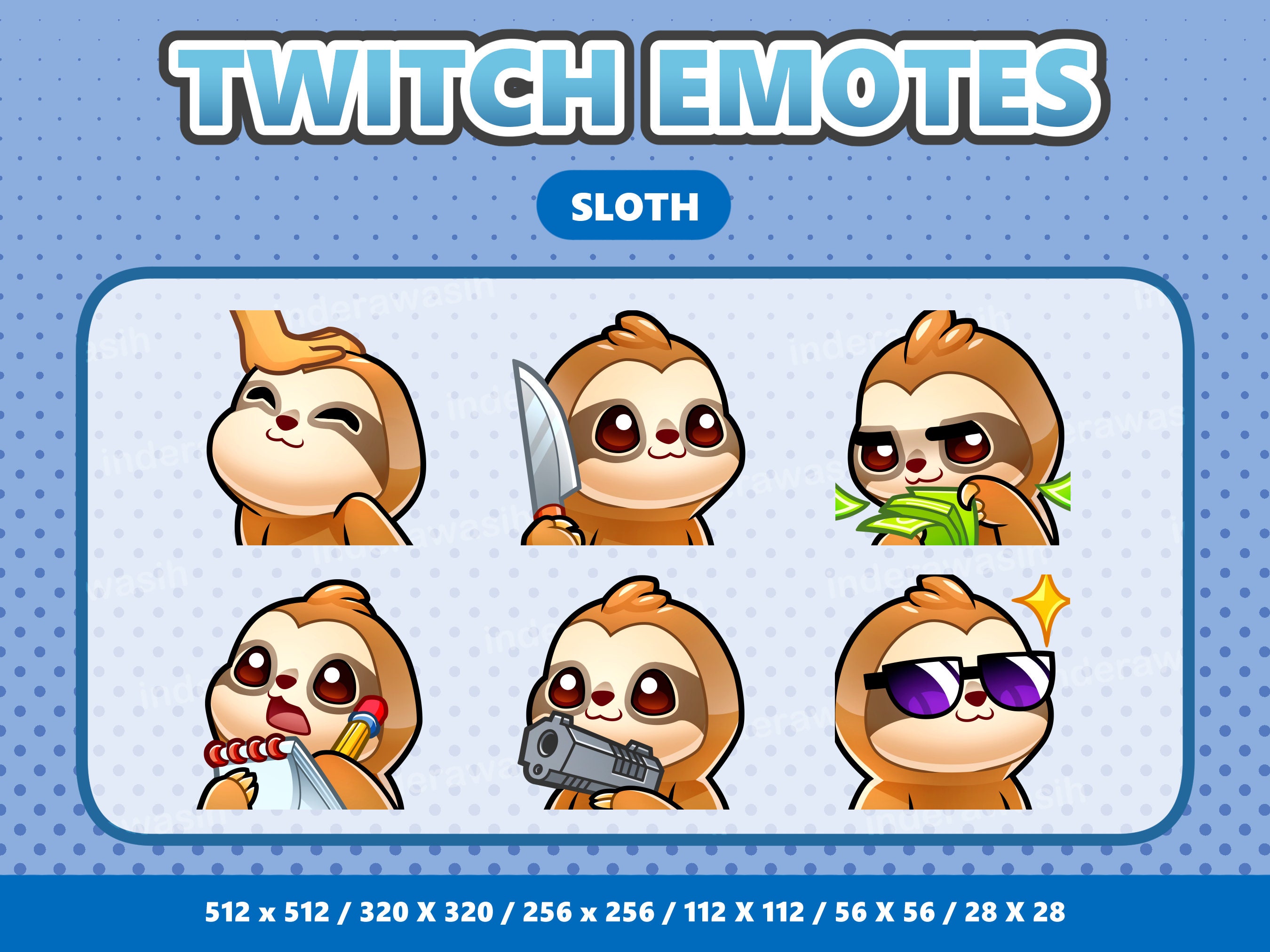Little Sloth Kawaii Emotes Pack 3 Twitch Discord Youtube Streamer Cute ...