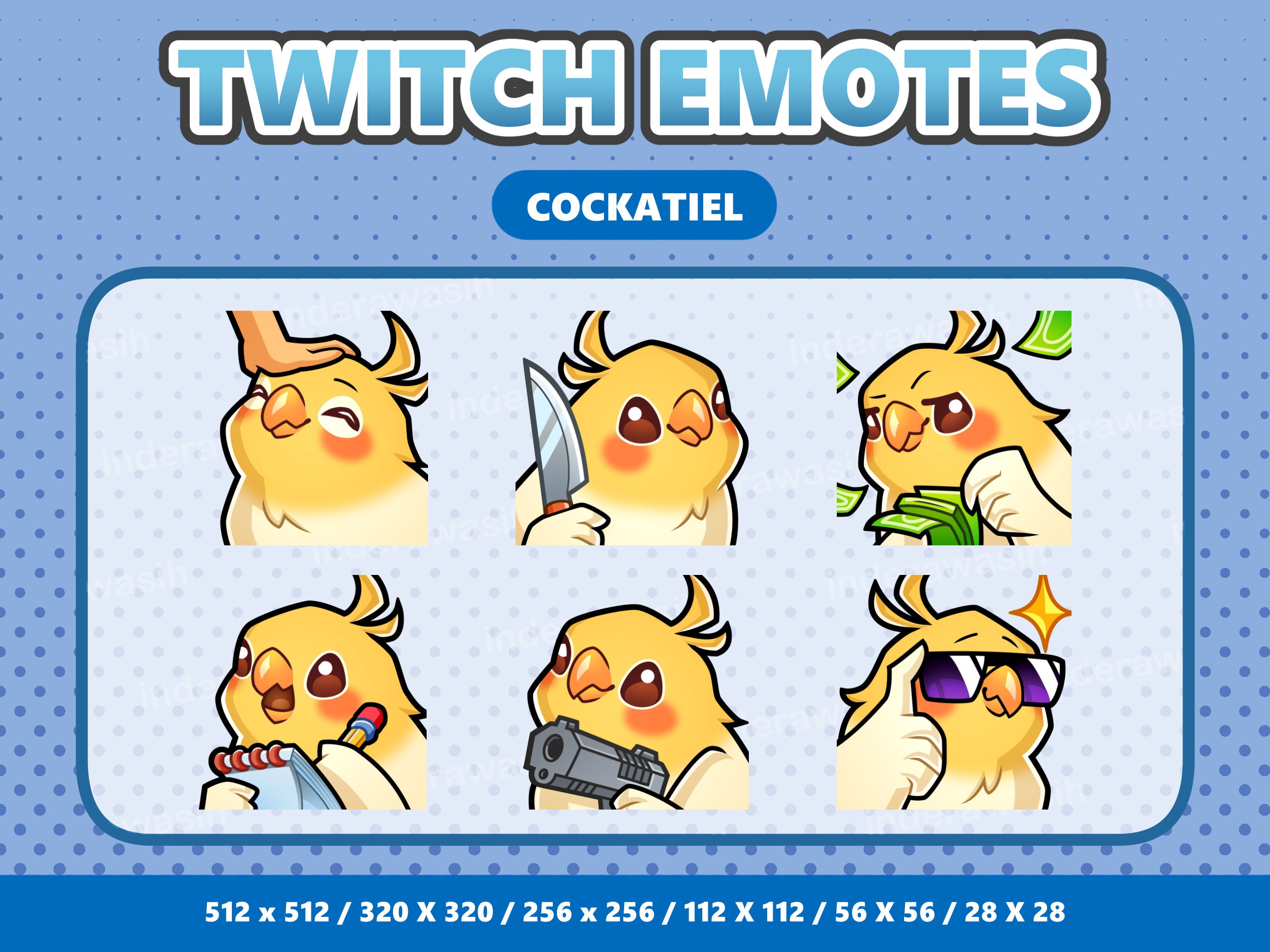 Cockatiel Bird Kawaii Emotes Pack 3 Twitch Discord Youtube Streamer ...