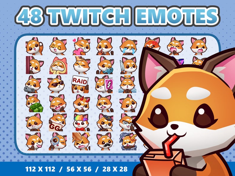 Mega 48 Emote Bundle Little Fox Kawaii Twitch Discord - Etsy