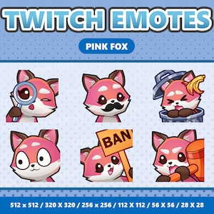 Pink Fox Kawaii Emotes Pack 8 Twitch Discord Youtube Streamer Cute ...